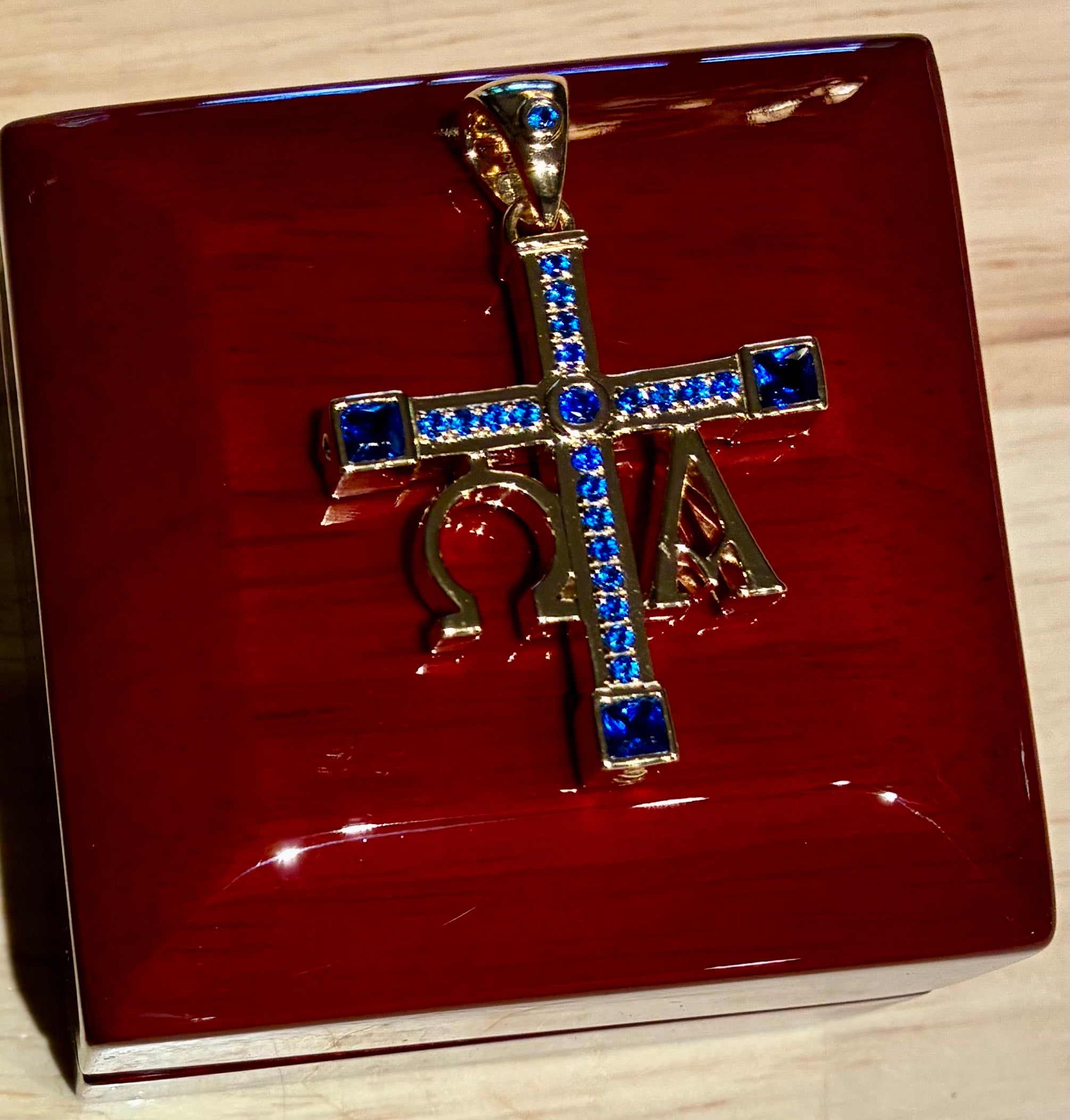 Alpha and Omega Cross Electric Blue – Aldo Orta Jewelry